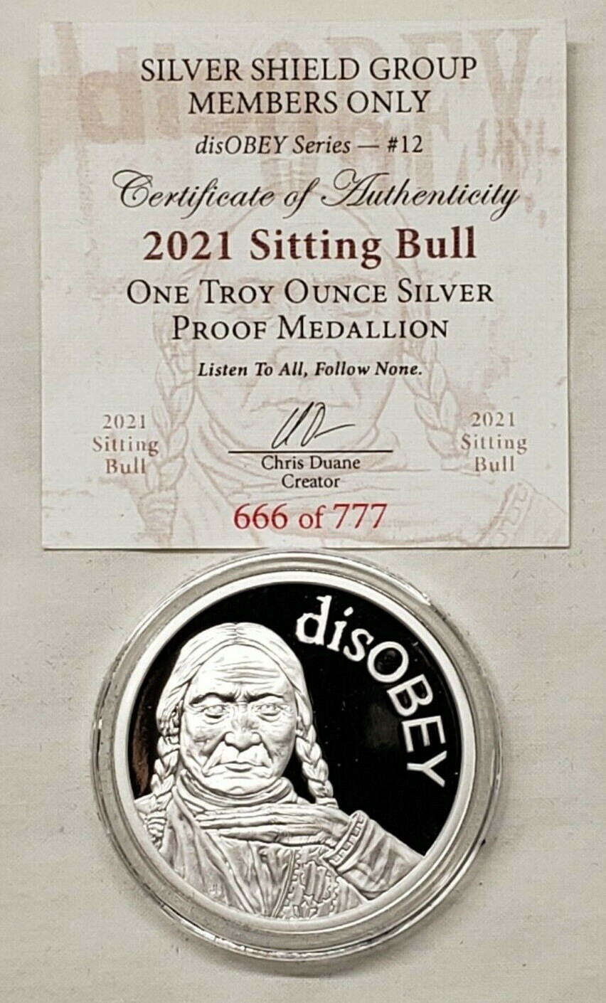 1oz 2021 disOBEY Sitting Bull V2 Silver Shield Proof Coin #12 disOBEY ...