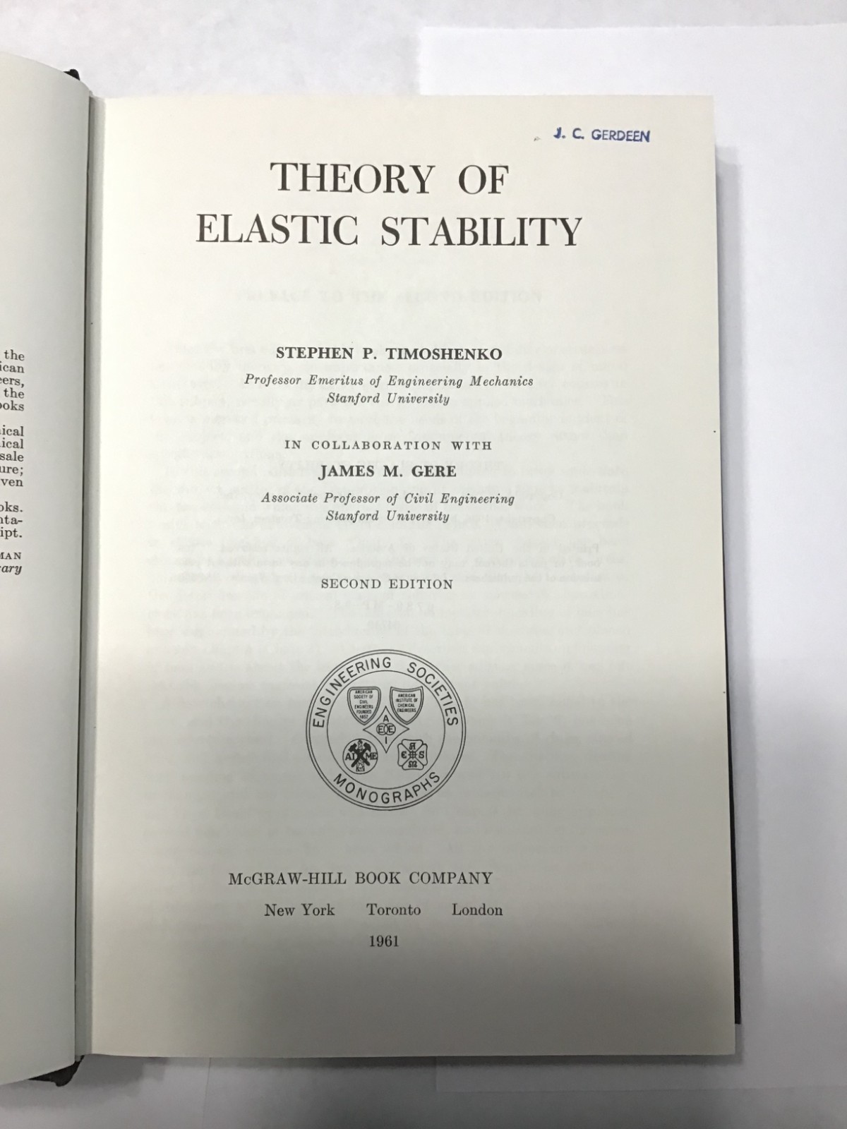 Theory of Elastic Stability, 2nd Ed, by S. Timoshenko, 1961 Hardcover ...