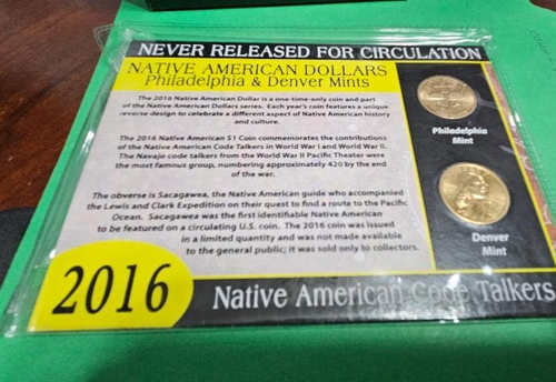 2016 P & D Mint Set Sacagawea Dollars Set, Code Talkers Uncirculated US ...
