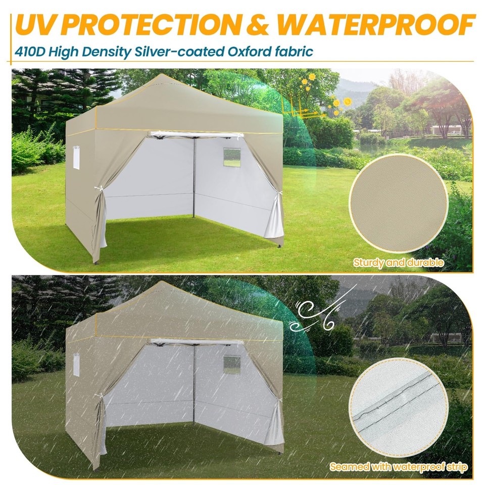 COBIZI 10x10 Pop Up Canopy Tent Heavy Duty Instant w/ 4 Side Walls UV50 ...