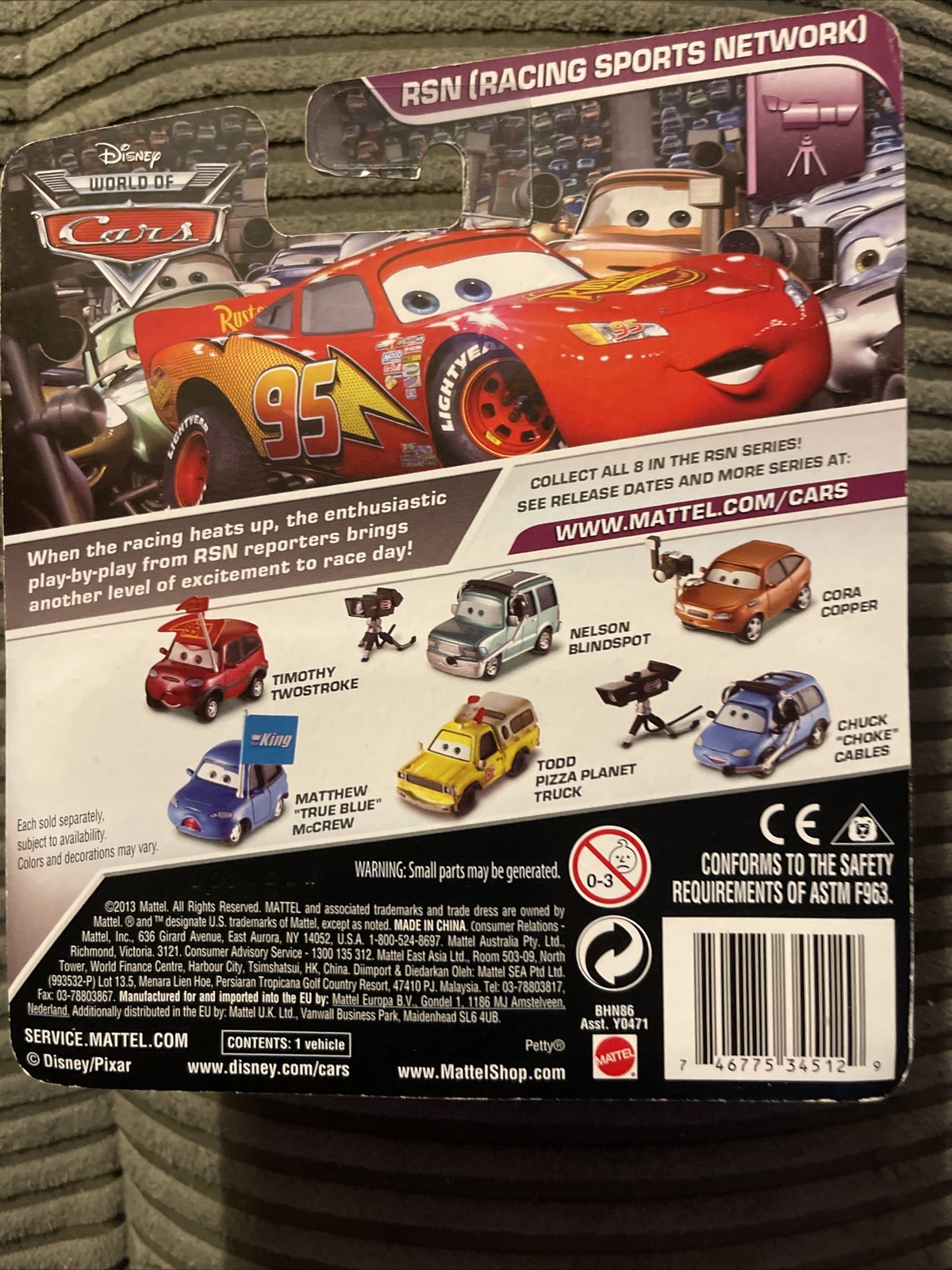 DISNEY PIXAR CARS 2014 RSN RACING SPORTS NETWORK 7/8 TAPPETINO ""BLU ...
