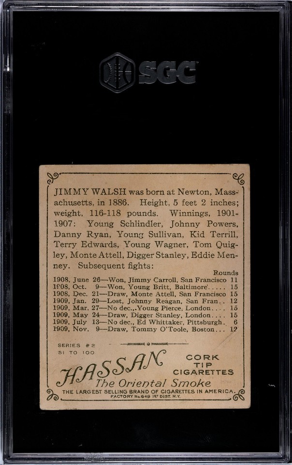 1910 HASSAN CIGARETTES BOXING T210 JIMMY WALSH SGC 3.5 | eBay
