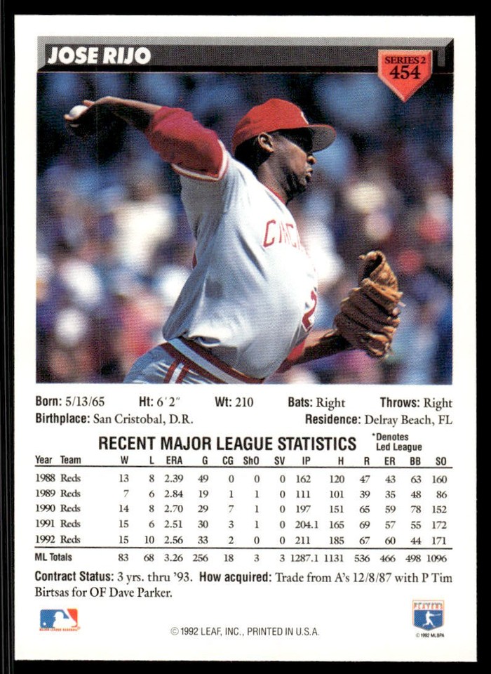 1993 Donruss 454 Jose Rijo Cincinnati Reds Baseball Card | eBay