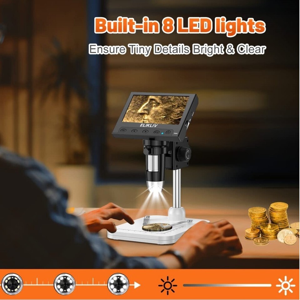 Elikliv Coin Microscope 1000X 4.3'' LCD Digital Microscope with Screen ...