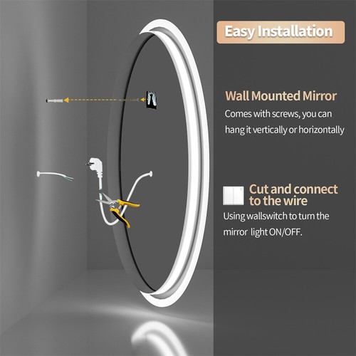 Bathroom Mirror Round Large Fogless LED Light Backlit HD Vanity Mirror ...