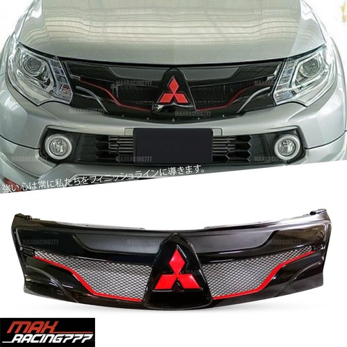 GLOSS BLACK GRILLE GRILL RED LOGO RED LINE FIT MITSUBISHI TRITON L200 ...