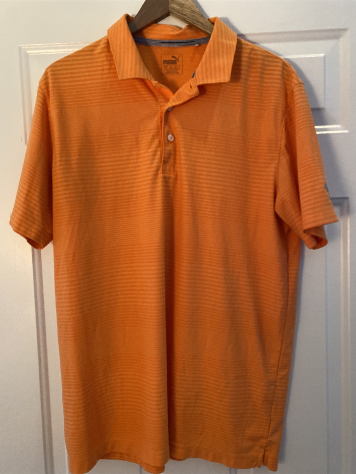 PUMA Men's Orange Striped Dry Cell Short Sleeve Golf … - Gem