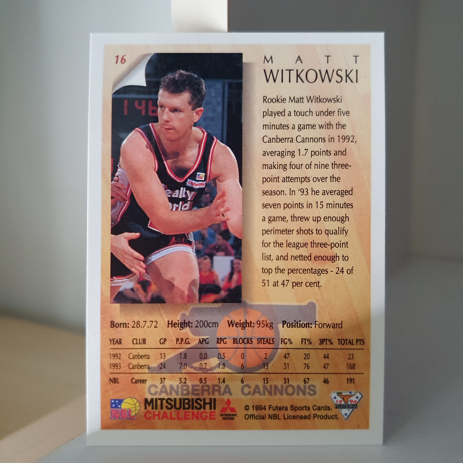 Matt Witkowski 1994 Futera NBL Basketball Trading Card #16 | eBay