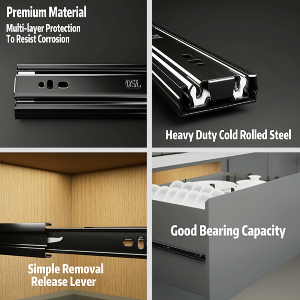 DSL 10-24'' Soft Close/Push to Open Pair Fully Extension Drawer Slide ...