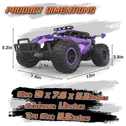 2WD 1:16 Scale Purple Remote Control Car, 20 Km/h High Speed Girls ...