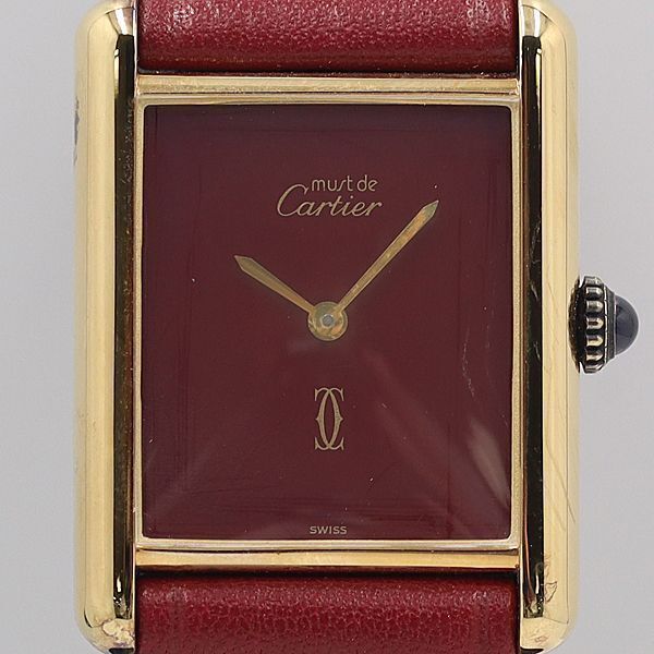 Cartier must tank wine red dial hand-wound SV925 wrist watch Unisex ...