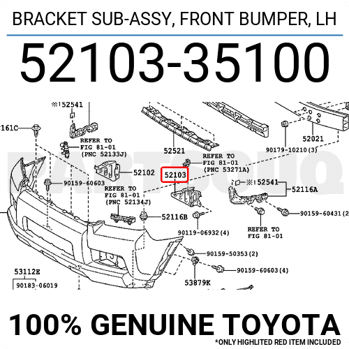 5210335100 Genuine Toyota BRACKET SUB-ASSY, FRONT BUMPER, LH 52103 ...