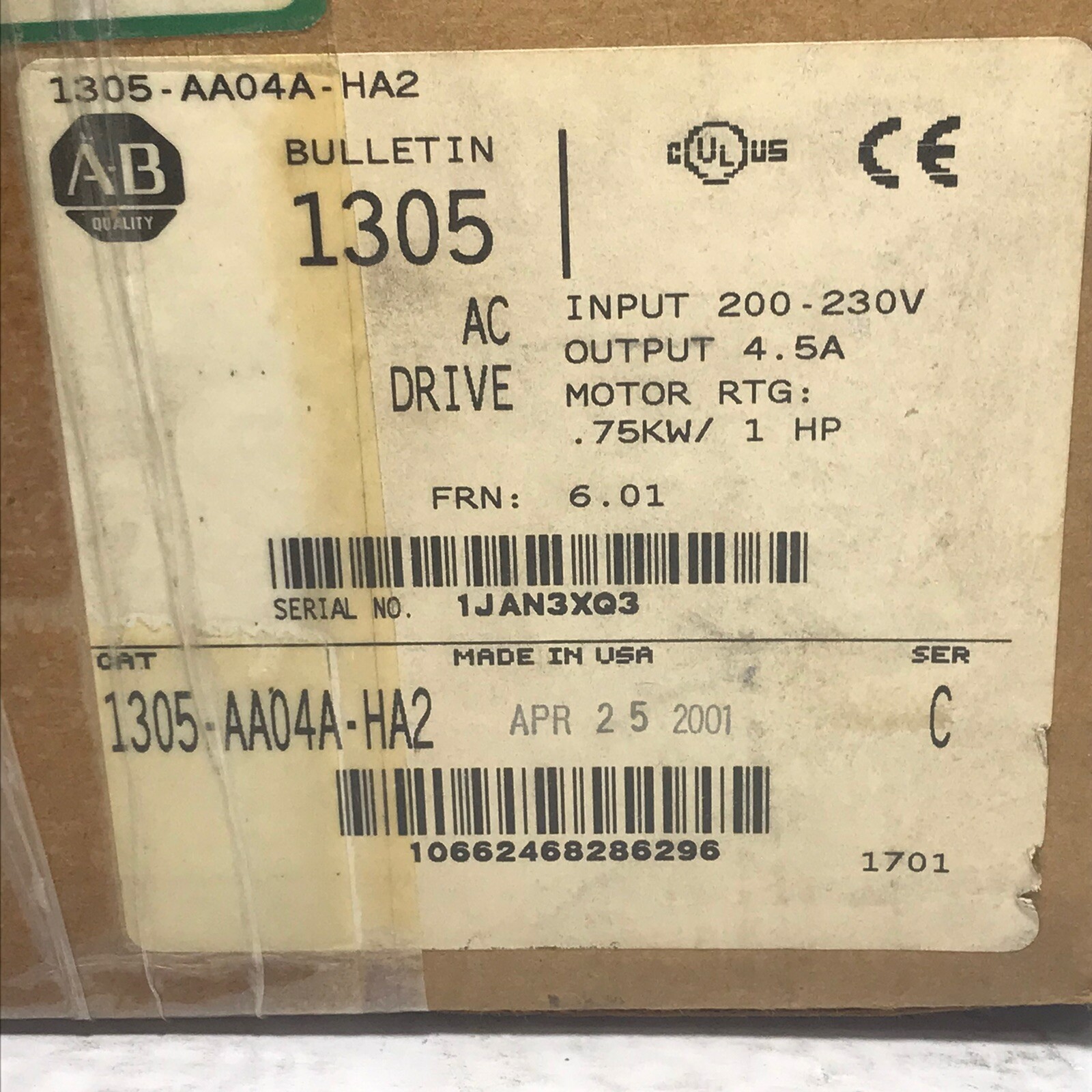 Allen Bradley 1305-AA04A-HA2 SER C Adjustable Frequency Drive NEW. | eBay