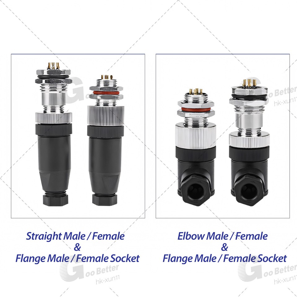 PG7 M12 Sensor Connector 4/5/8/12 Pin Male/Female Straight / Elbow Plug ...