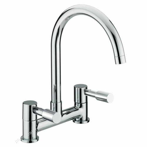 Modern Dual Lever Chrome Kitchen Sink Mixer Taps 2 Hole Deck Mounted ...