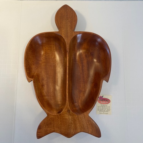Sea Turtle Divided Serving Bowl Kamari Hawaiian Carved Wood Dish 13.5 ...