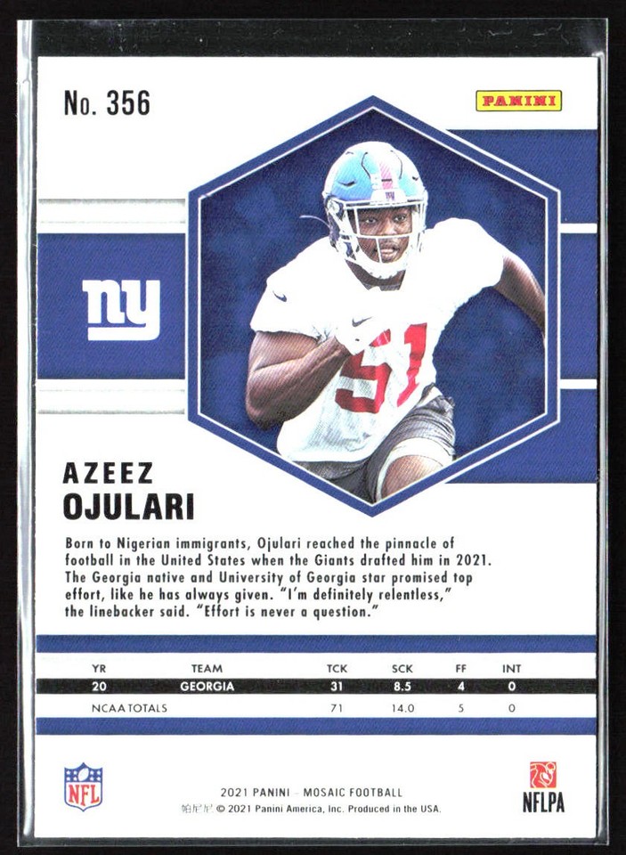2021 Panini Mosaic #356 Azeez Ojulari | eBay