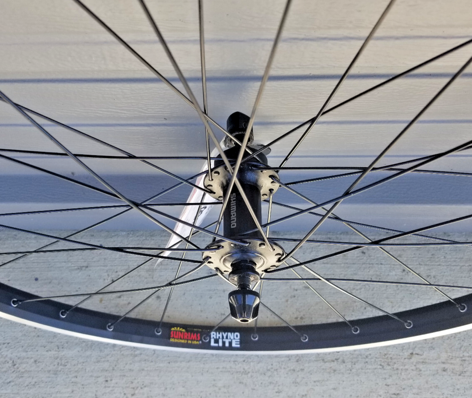 Black 26" bike wheels Sun Rhynolite / Shimano rim or disc brake quick ...