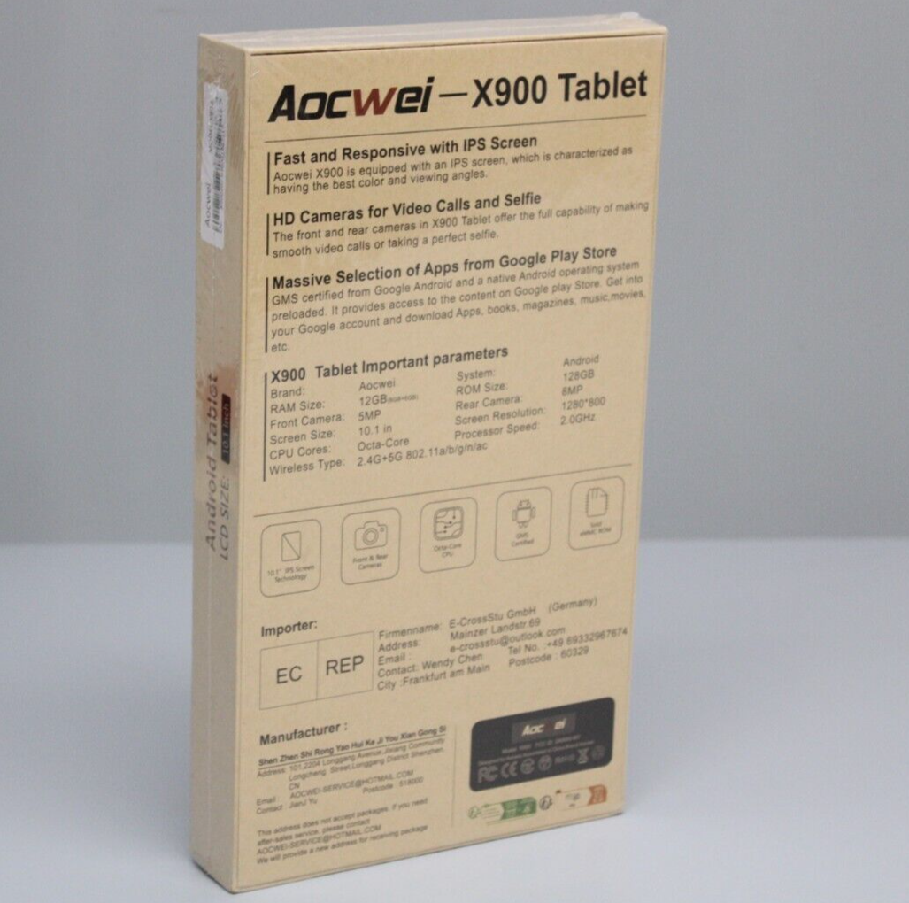AOCWEI X900 12GB (6GB+6GB) + 128GB Android 5MP + 8MP 10,1" 1280x800 ...