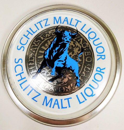 VtgSchlitz Malt Liquor Metal Beer Tray 11”. Bull Logo. Schlitz Brewing ...