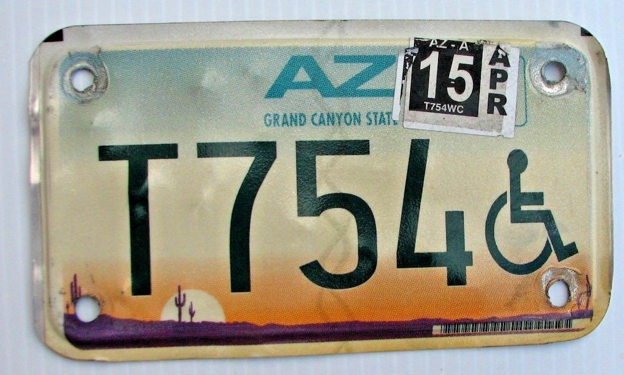 ARIZONA HANDICAPPED MOTORCYCLE WHEELCHAIR LICENSE PLATE " T 754 ...