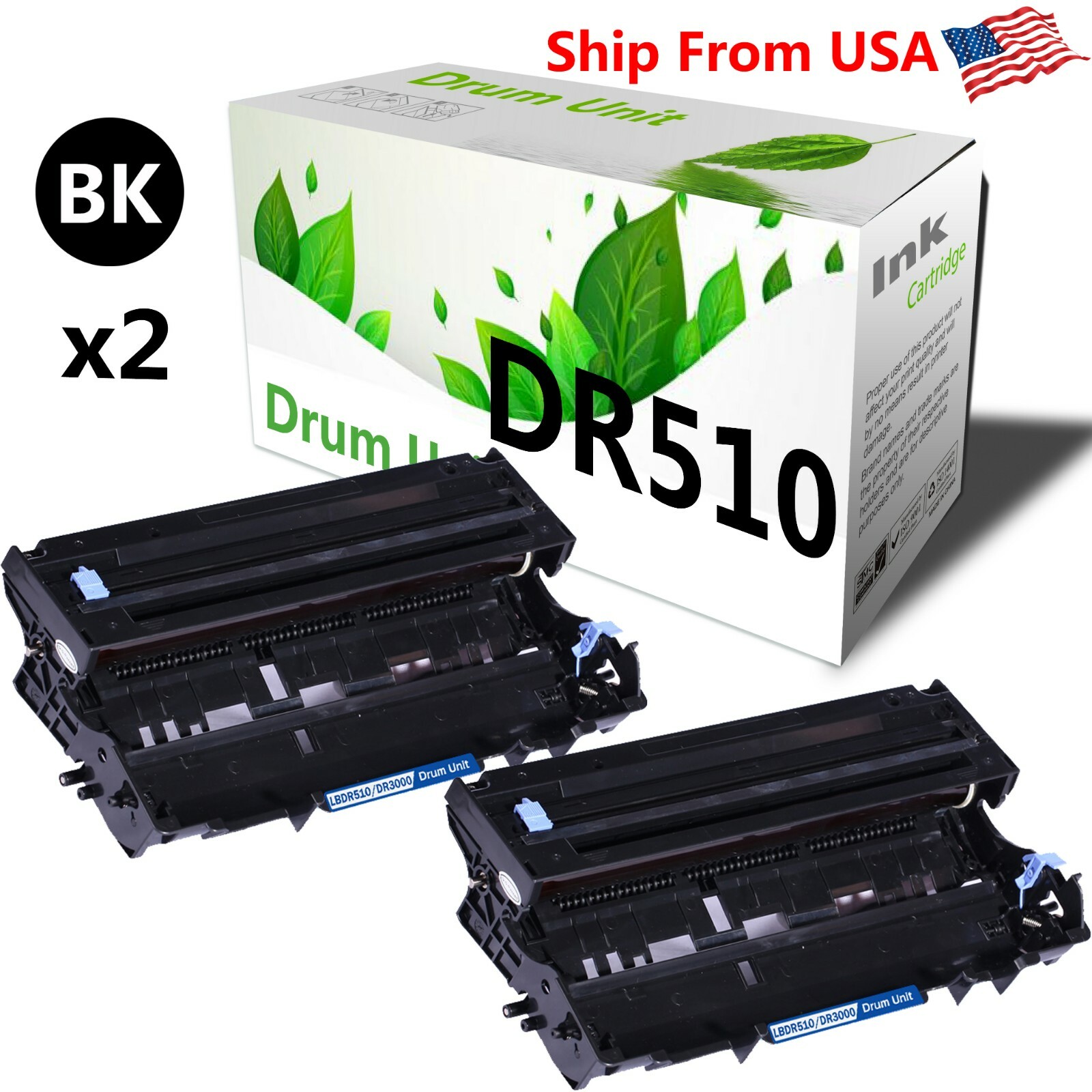 2-Pack DR-510 DR510 Drum Unit for Brother HL-1230 HL-1240 HL-1250 ...