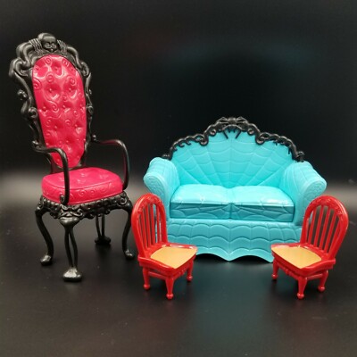 Lot Of 4 MONSTER HIGH Doll Furniture Blue Chair,Red Chair Coffin Couch ...