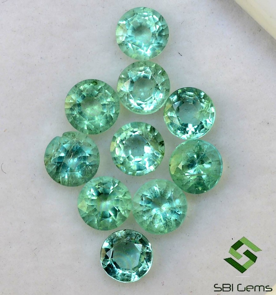 Natural Emerald Round Cut 4 mm Lot 10 Pcs 2.48 Cts Untreated Faceted ...