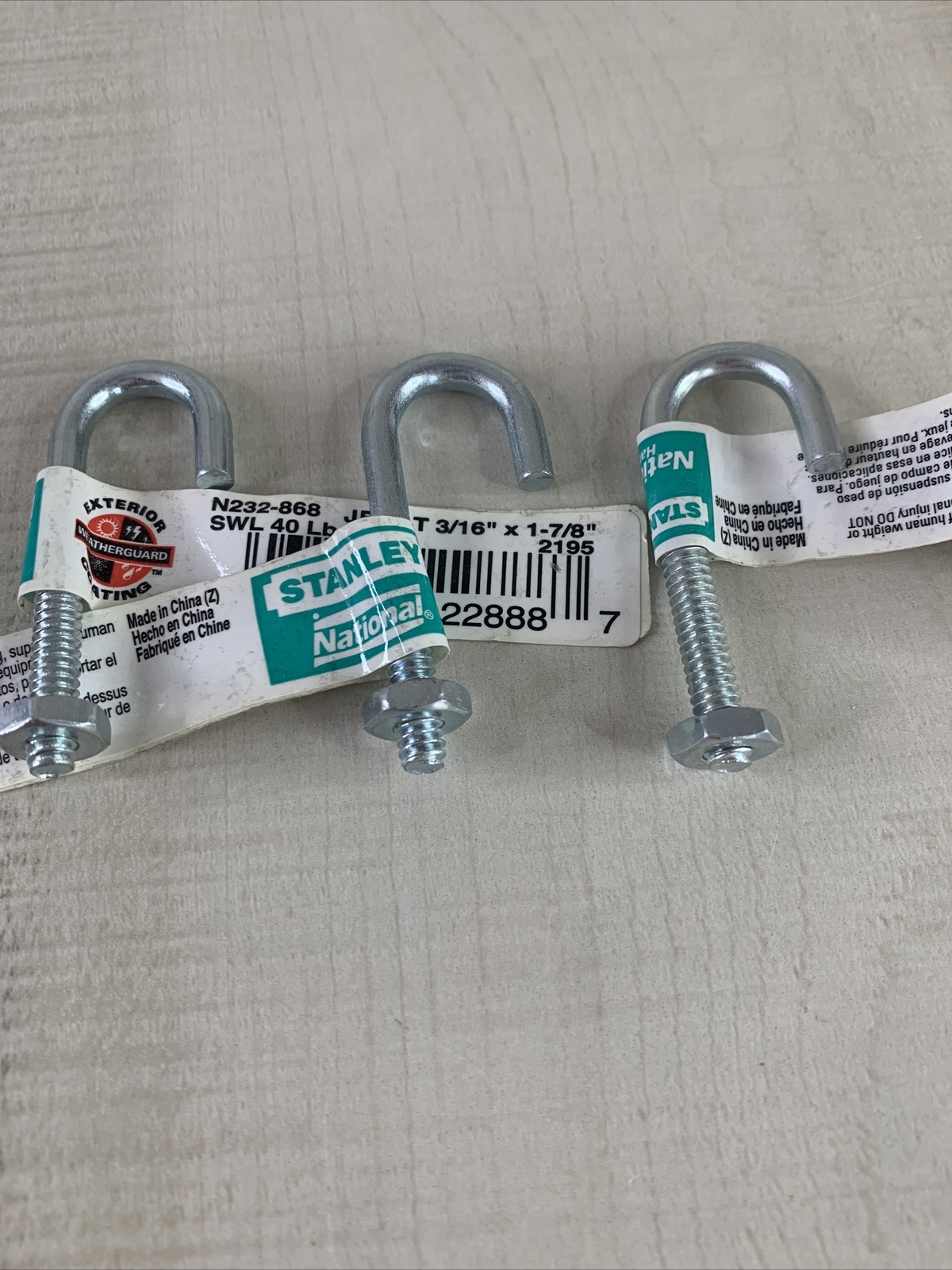 LOT OF 3 National Hardware N232-868 Steel J-Bolt 3/16” x 1-7/8” NEW | eBay