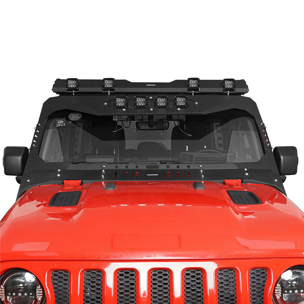 Windshield Frame Roof Visor Cowl Armor w/ 4 Lights for Jeep Wrangler 18 ...
