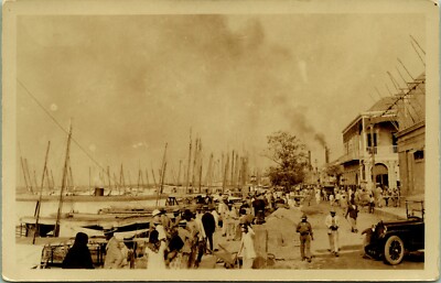 RPPC Early 1900's Shipping Port Scene antique cars Real Photo Postcard ...
