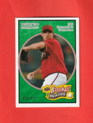 2008 Upper Deck Baseball Heroes EMERALD # 1 Brandon Webb DIAMOND BACKS ...