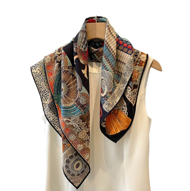 70% Cashmere 30% Silk Scarf armor Print Shawl 26'' Bandana Orange ...