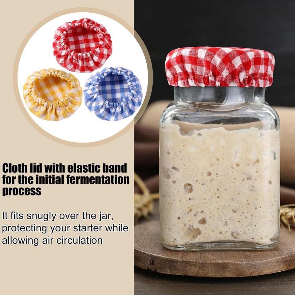 6pcs Jar Cloth Covers, Plaid Cloth Jar Covers Elastic Unbleached Cloth ...