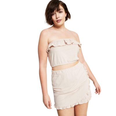 MSRP $30 Bar III Womens Terry Ruffled Tube Top Beige Size Large | eBay