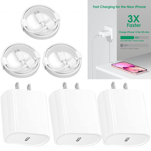 3 Pack PD Fast Charger Cable 20W USB-C Power Adapter For iPhone 13 12 ...