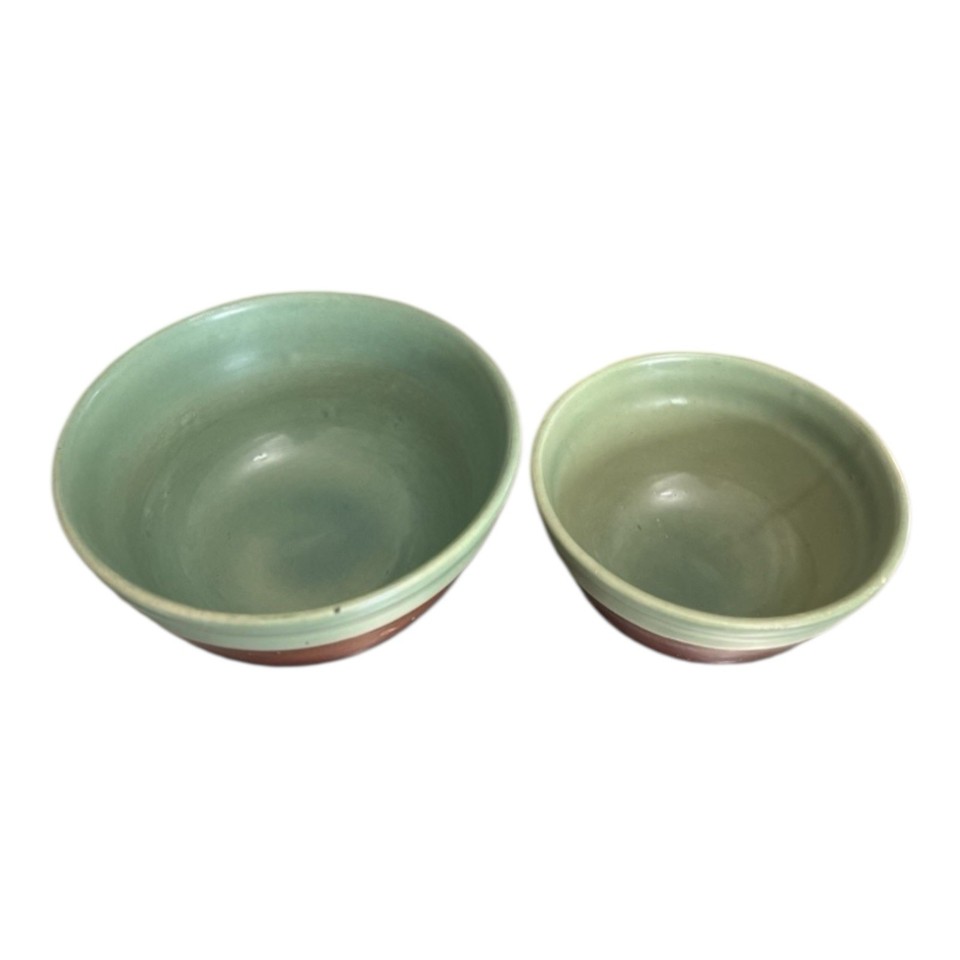 1940s Red Wing Pottery Mixing Bowls Green & Brown Set Of Two | eBay