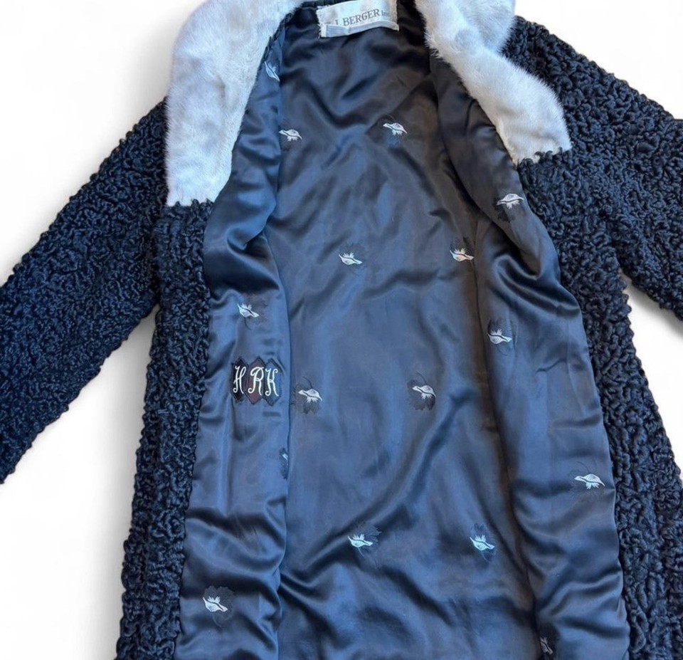 Vintage Persian Lamb Fur Coat Astrakhan Mink Collar Black L L Berger ...