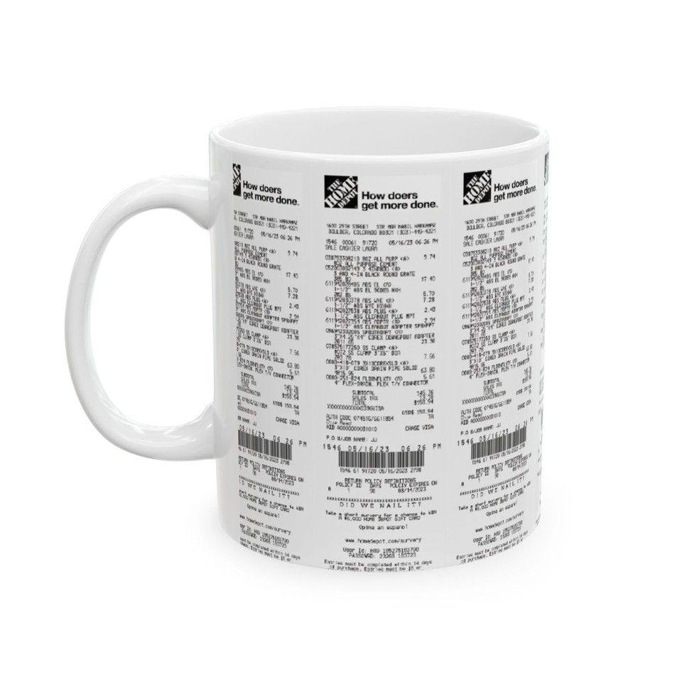 Home Depot Receipt Print Ceramic Mug – Grocery Receipt Design Coffee ...