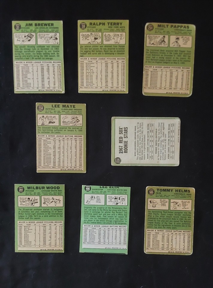 1967 Topps Vintage Baseball Cards. LOT of 8. Reggie Smith, Wood, Terry ...