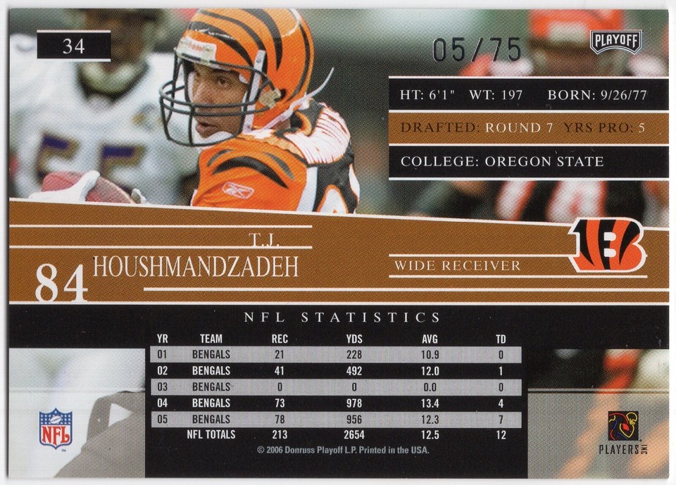 RB037 2006 Prestige Xtra Points Purple #34 T.J. Houshmandzadeh Bengals ...