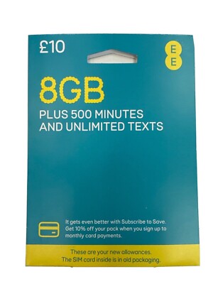 New Preloaded Sim 8GB Data 500 Mins Unlimited SMS EE Sim Card Pay As ...