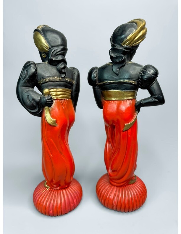 Vintage Antique Mid-Century Chalkware Blackamoor Statues Pair MCM Decor ...