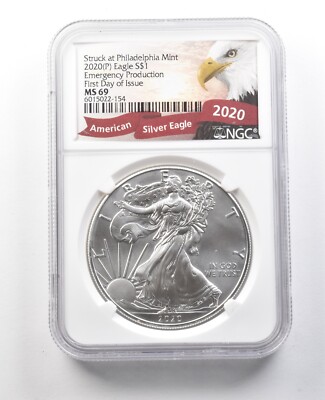 MS69 2020-(P) American Silver Eagle - First Day Issue - Graded NGC *504 ...