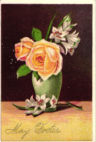 Vintage Victorian Calling Card – Yellow Roses in Green Vase, 1800s | eBay