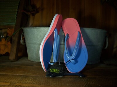 ATHLETIC WORKS GIRLS FLIP FLOPS SIZE 11-12 BLUE PEACH COLOR POOL BEACH ...