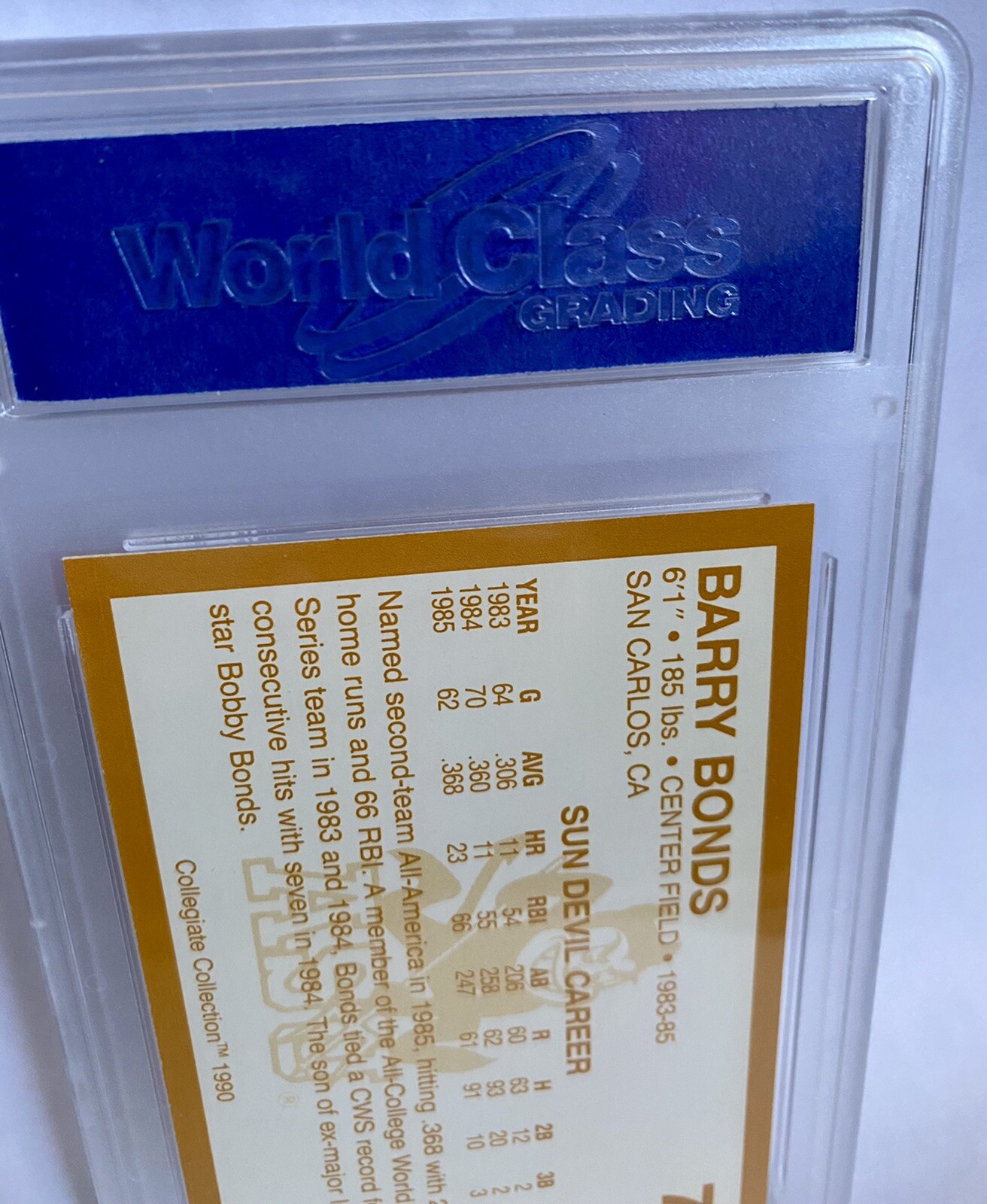 1990 Collegiate Collection #7 Barry Bonds Arizona State MLB Card WCG ...