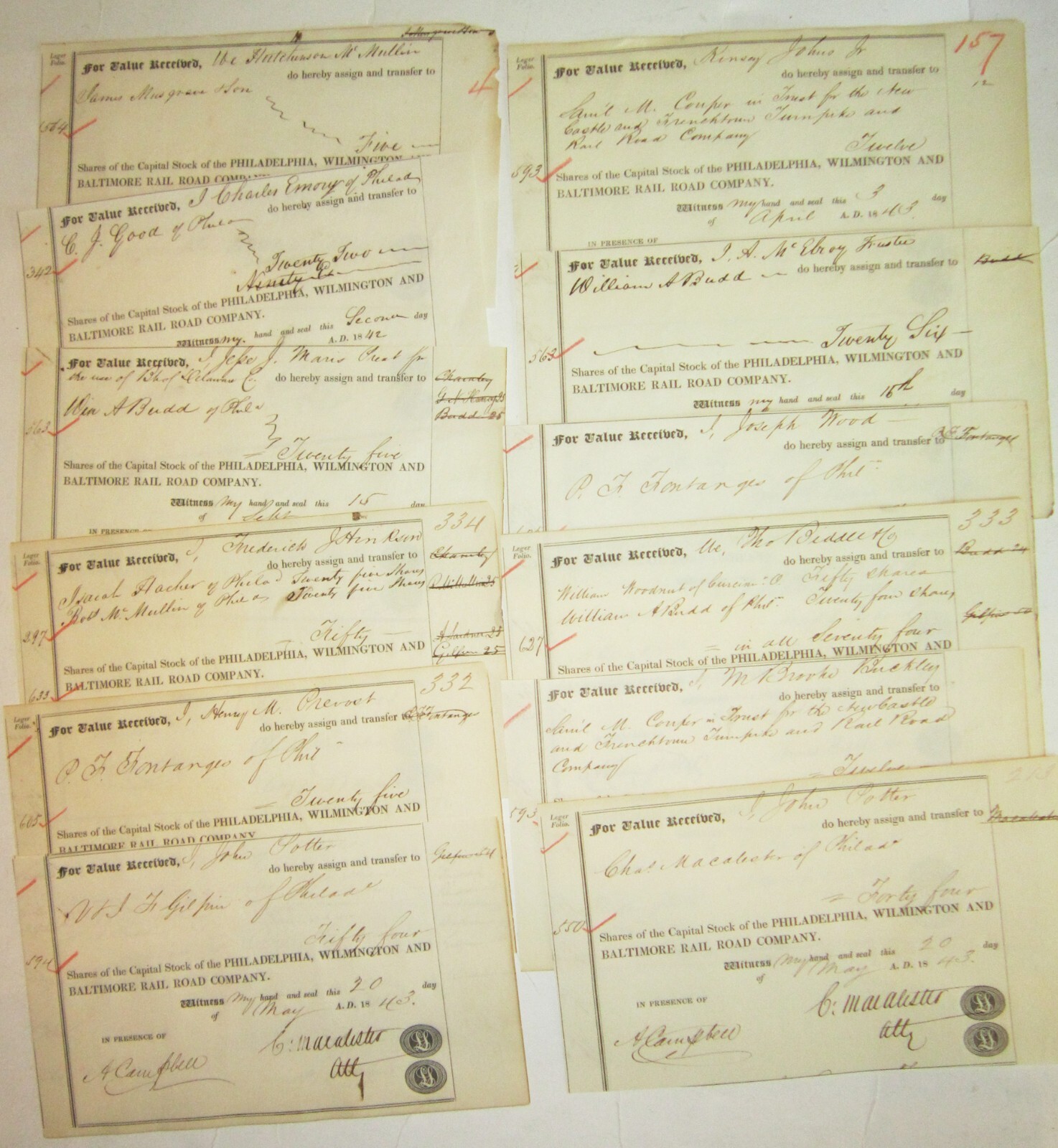 Lot of twelve 1842-43 Railroad documents: Philadelphia, Baltimore... | eBay