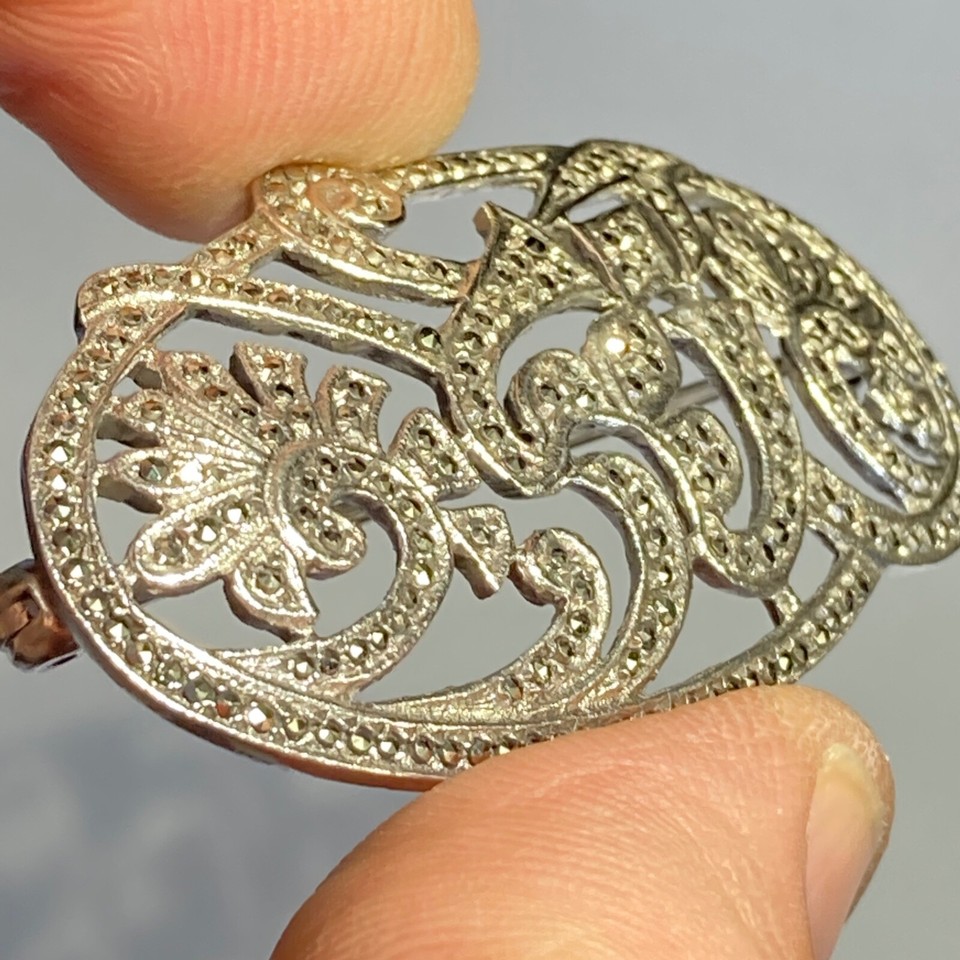 Big Vintage Marcasite Brooch Pin Sterling Silver 925 10 Grams 2 In Long ...