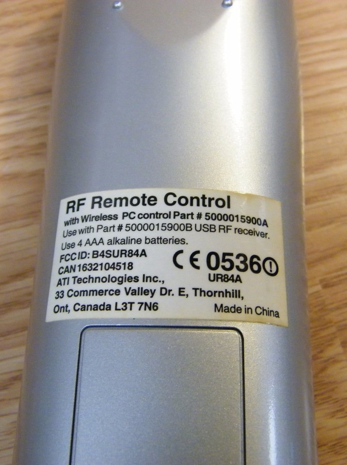 ATI 0536 RF Wonder Remote Control (5000015900A) & USB Wireless Receiver ...